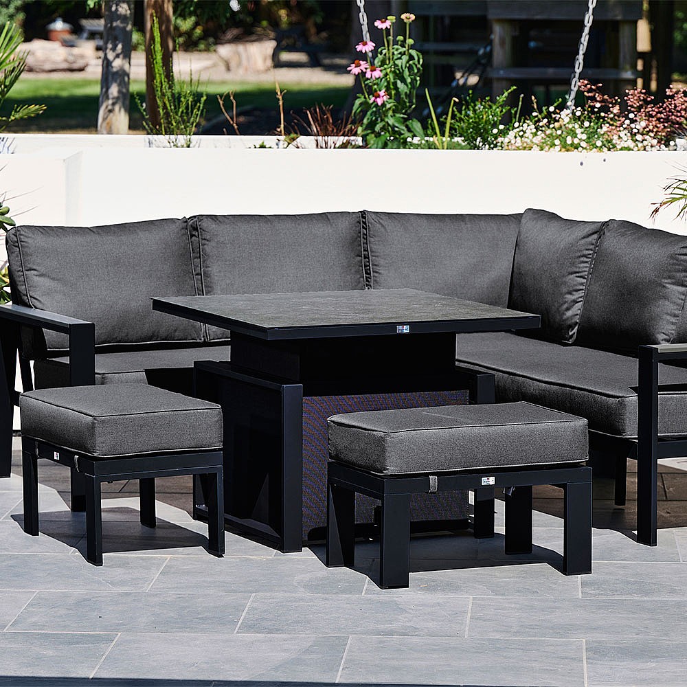 Supremo Livorno Mini Corner Sofa Dining Set with Adjustable Table Garden Dining Sets Webbs Garden Centres