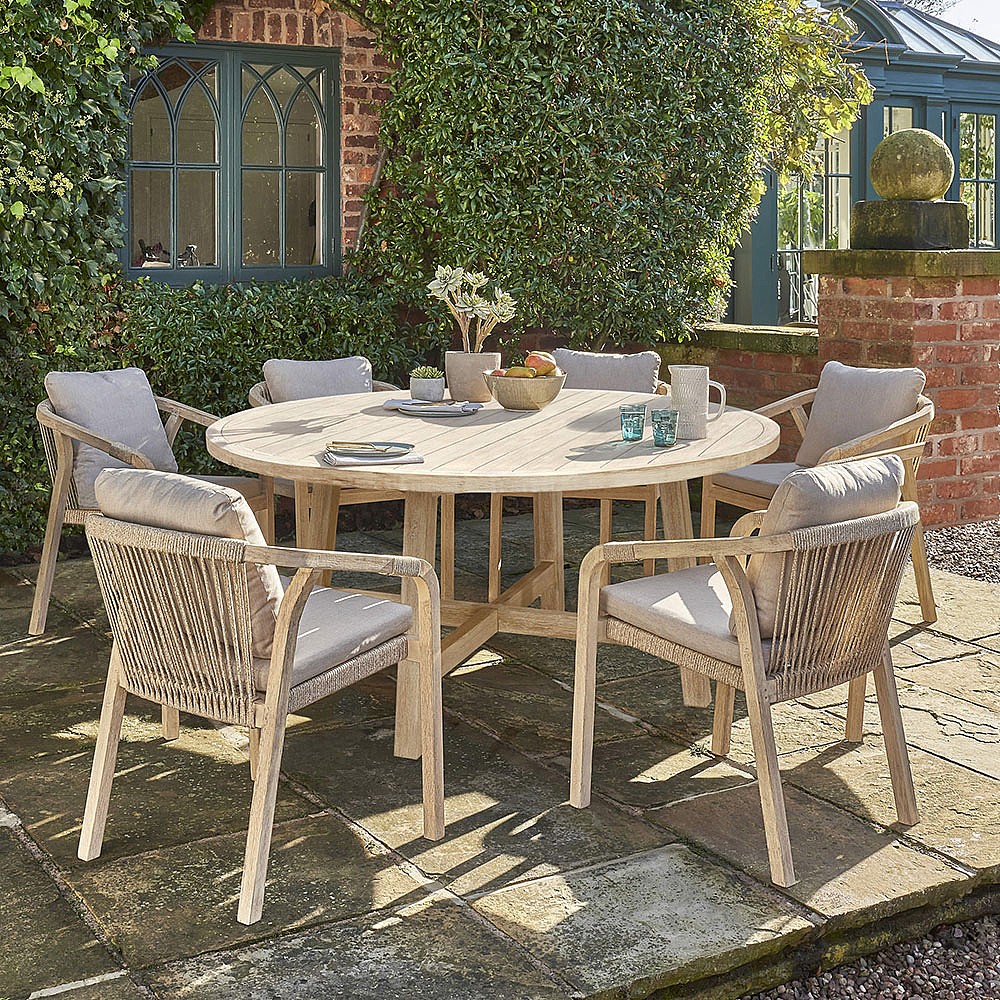 Round garden table and chairs 6 seater store
