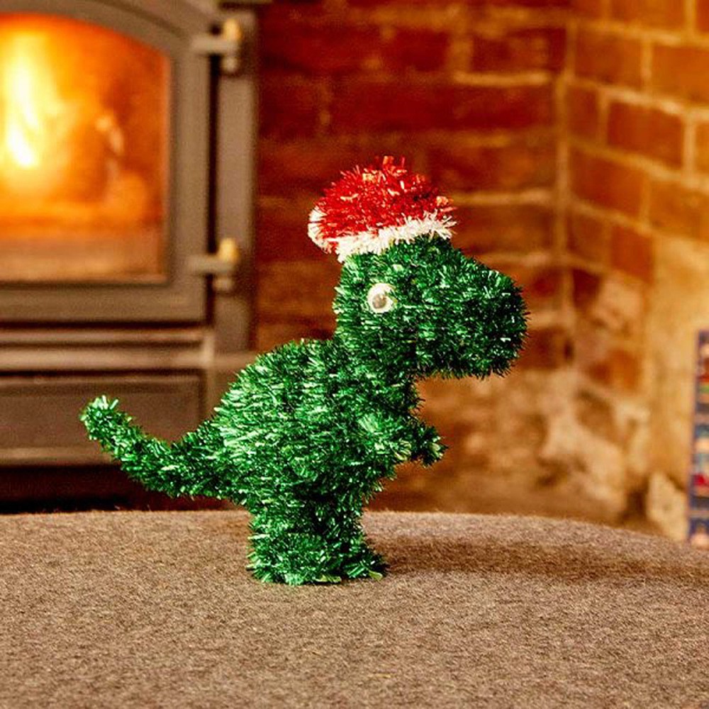 Three Kings Tinsel Rex Dinosaur with Santa Hat Christmas Ornaments and Figures Webbs Garden Centres